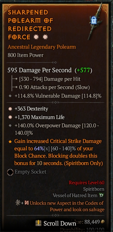 Diablo 4 [Season 6 Softcore] Polearm - SHARPENED POLEARM OF REDIRECTED ...