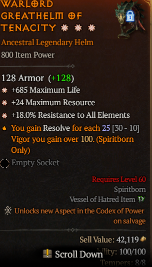 Diablo 4 [Season 11 Softcore] Helm - WARLORD GREATHELM F TENACITY #2006657